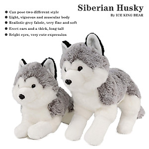 Ice King Bear Lifelike Siberian Husky Stuffed Animal - Plush Toy - 13 Inches Length (Original)