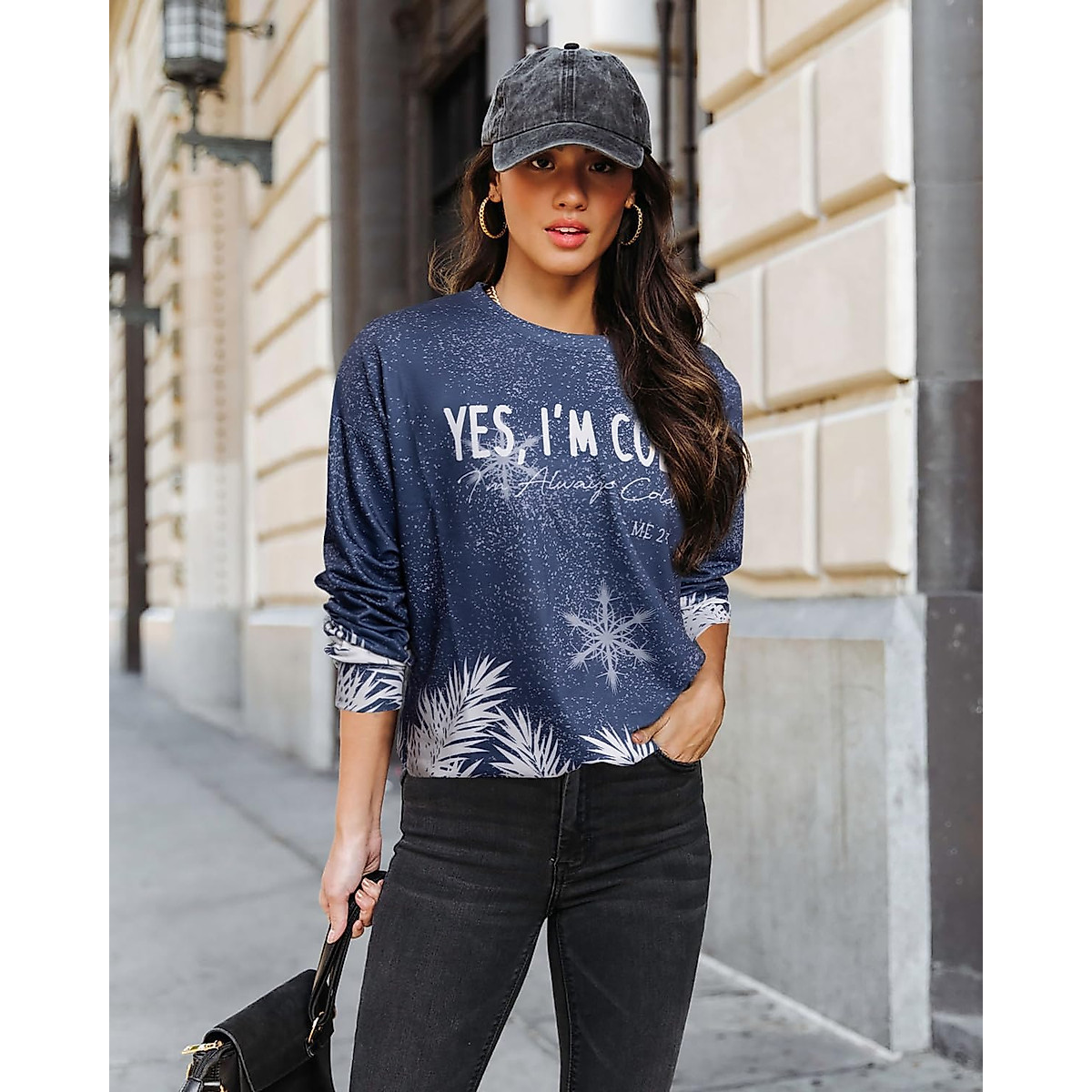 DUTUT Yes I'm Cold Me 24:7 Sweatshirt Women Im Always Cold Graphic Long Sleeve 2024 Winter Lightweight Christmas Pullover Top
