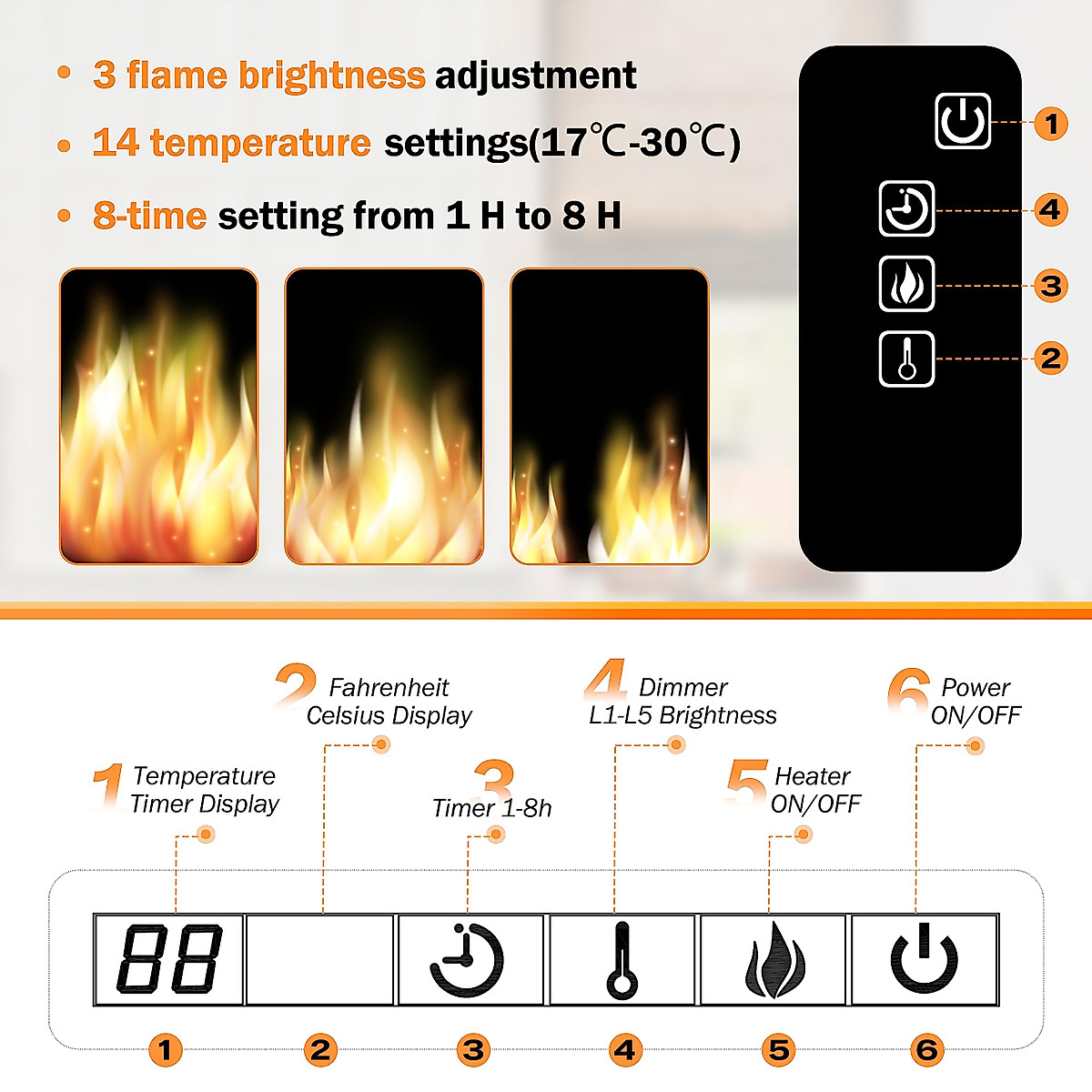 VETUZA 59" TV Stand with 26" Electric Fireplace, Wood TV Stand Entertainment Center with Storage, Fits up to 65" TV