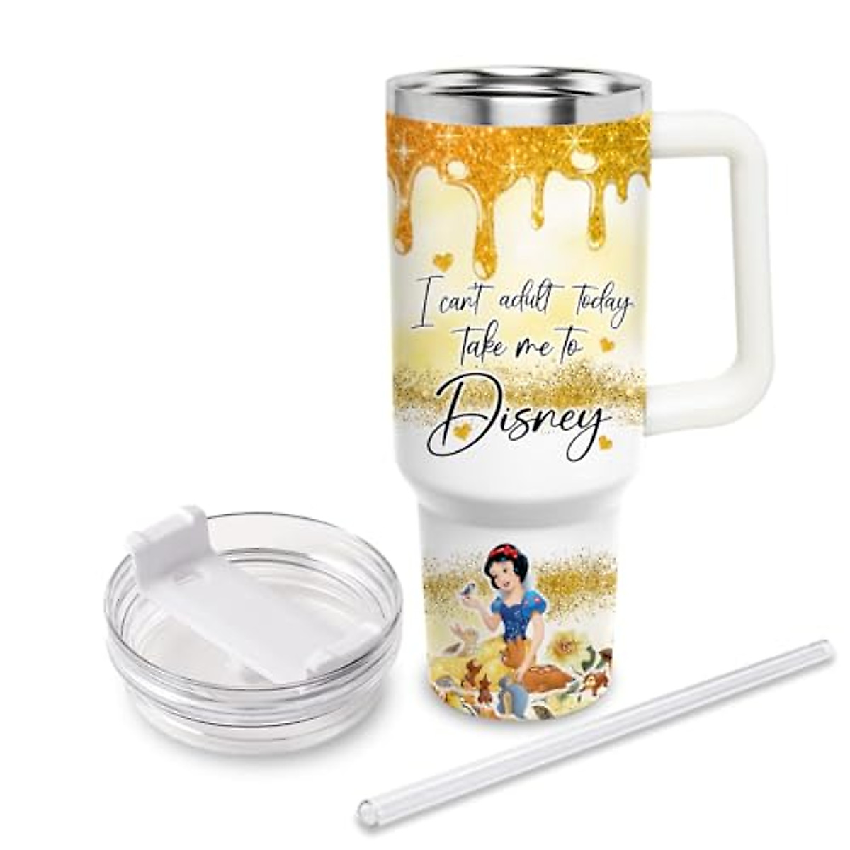 Personalized Princess Cartoon Movie Character Beautiful Can Not Adult Today Take Me to Snow Tumbler 40 Oz Stainless Steel With Handle And Straw, 40oz Tumbler Maintains Cold Heat and Ice for Hours