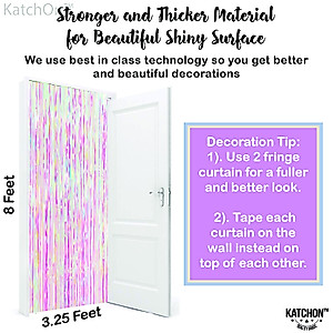 KatchOn, XtraLarge Foil Iridescent Backdrop Curtain - 3.2x8 Feet, Pack of 2 | Pink Tinsel Curtain Backdrop for Iridescent Party Decorations | Iridescent Streamer Backdrop for Pink Party Decorations