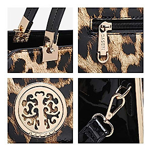 Dasein Women Large Handbag Purse Vegan Leather Satchel Work Bag Shoulder Tote with Matching Wallet (Leopard)