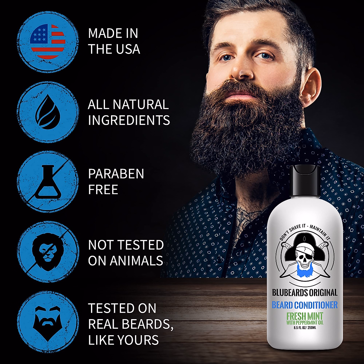 Bluebeards Original Fresh Mint Beard Conditioner for Men, 8.5 oz. - Beard Softener Infused with Peppermint Oil to Deeply Condition, Soften, and Moisturize Your Beard and Skin Underneath - Made in USA