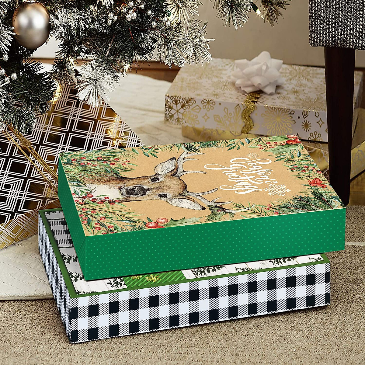 Party Funny 12 Christmas Gift Wrap Boxes for Wrapping Extra Large Clothes, 12 tissue paper and 80 Christmas Stickers(Assorted size for Shirts, Robes, Coats, Sweaters and xmas Holiday Present)