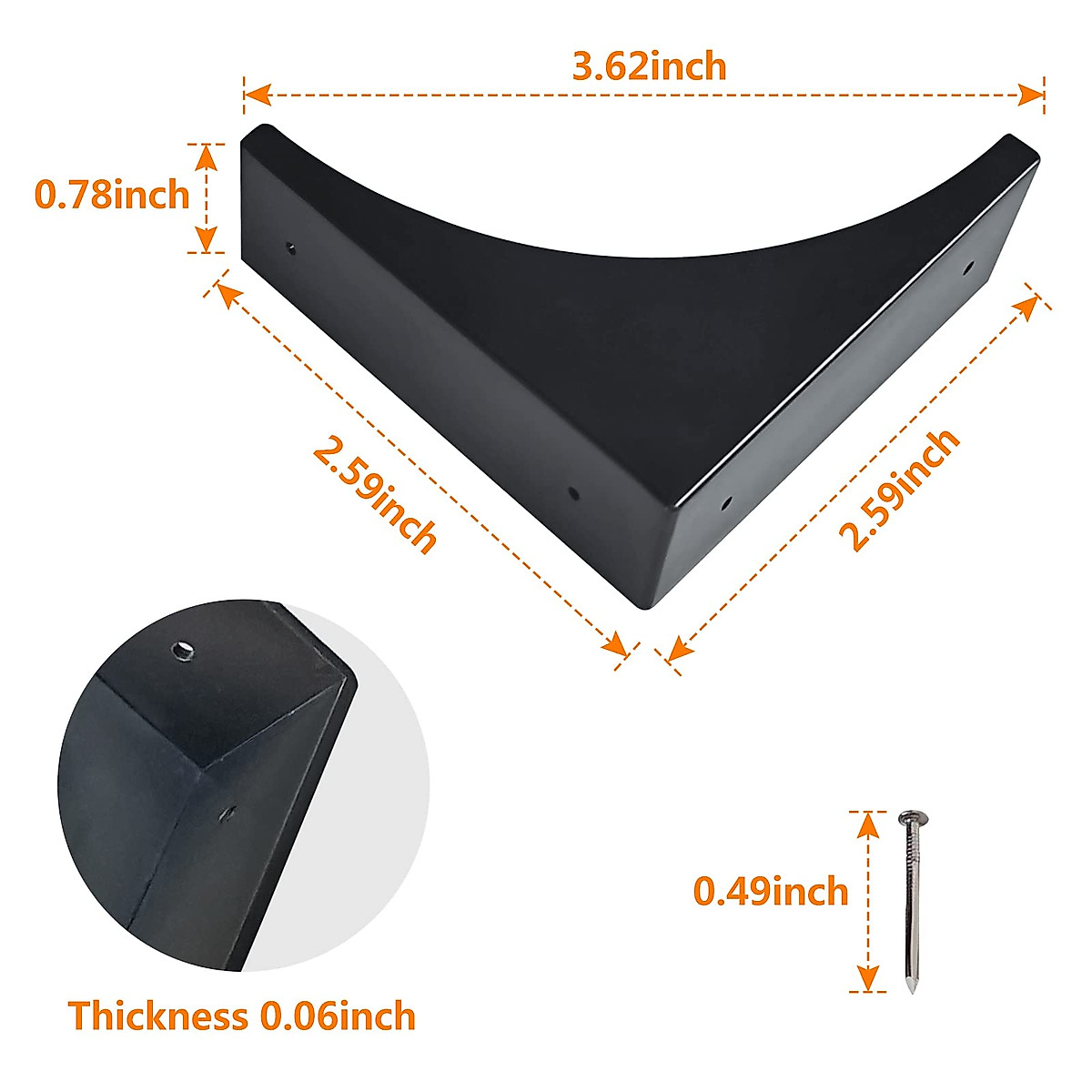 Eforlike 4 Piece Antique Metal Box Corner Protector Edge Safety Guard Cabinet Furniture Corner Metal Bumpers (Black)