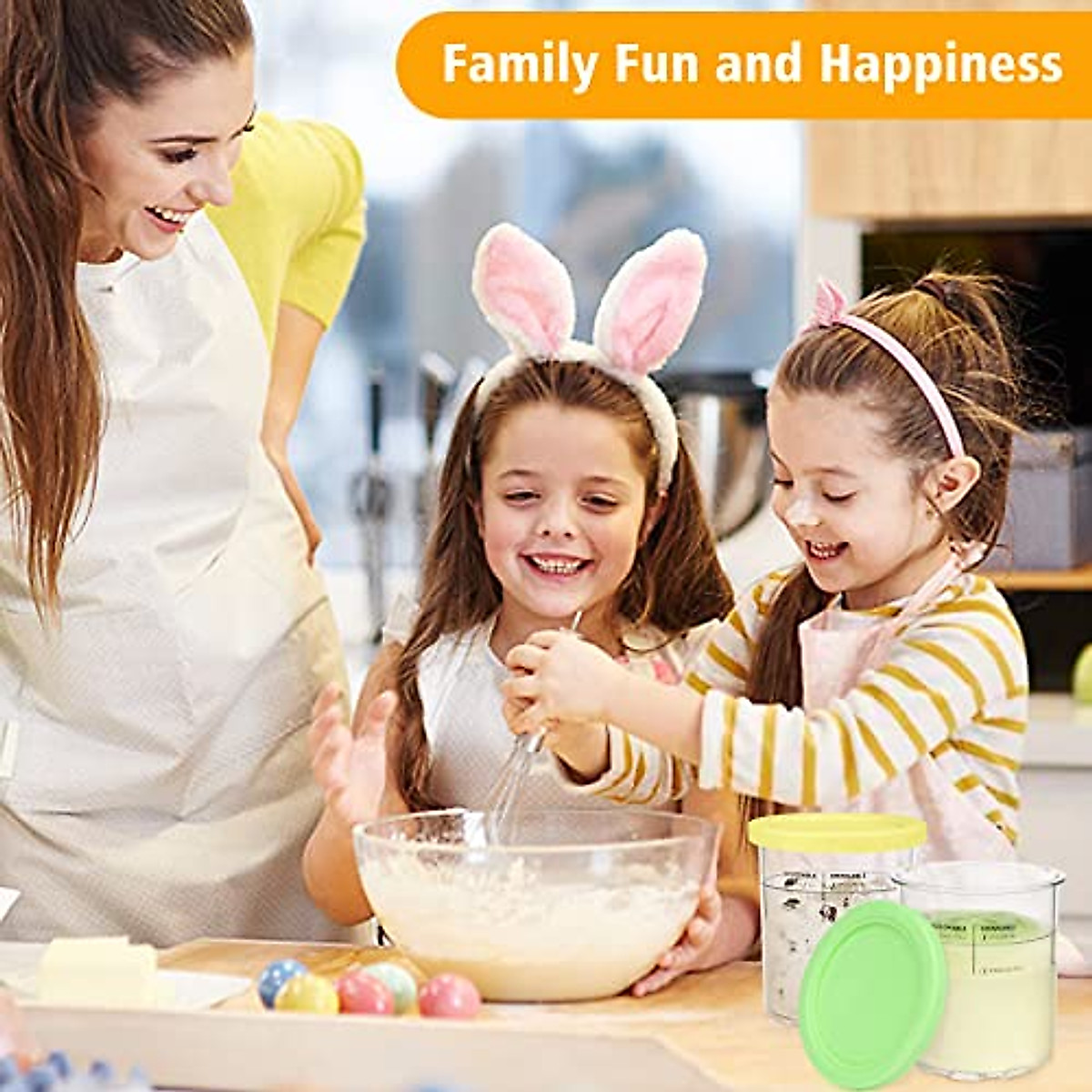 CTSZOOM Replacement Containers Ice Cream Pints and Lids for deluxe cream maker, Creami Pint Containers Compatible with NC501 NC500 Series (Yellow, Green)