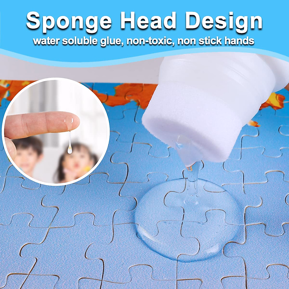 Newest Jigsaw Puzzle Glue Clear with Sponge Head Applicator, Puzzle Saver Frame for 1000/1500/3000 Pieces Puzzle of Paper & Wood, Water-Soluble Special Art Craft Puzzle Guard Glue, Quick Dry (120ML)