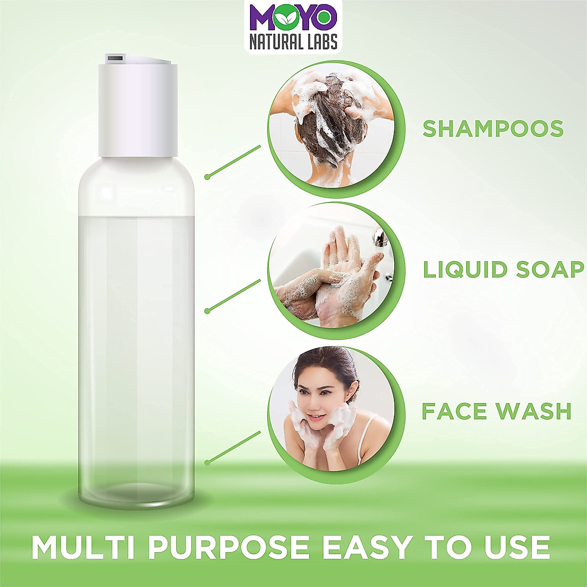 MoYo Natural Labs 4 oz Travel Bottles, Empty Travel Containers with Disc Caps, BPA Free HDPE Plastic Squeezable Toiletry/Cosmetic Bottle (Neck 20-410) (Pack of 12, HDPE Translucent White)