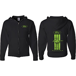 Ford Green Mustang Stripe (Front & Back) Full Zip Hoodie, Black, 3XL