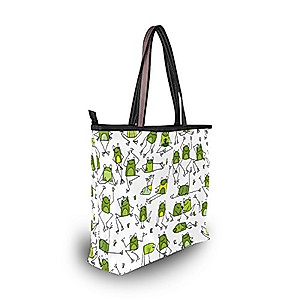 Large Shoulder Bag Funny Frogs Bag Tote Top Handbag With Zipper Pocket Handle Bag