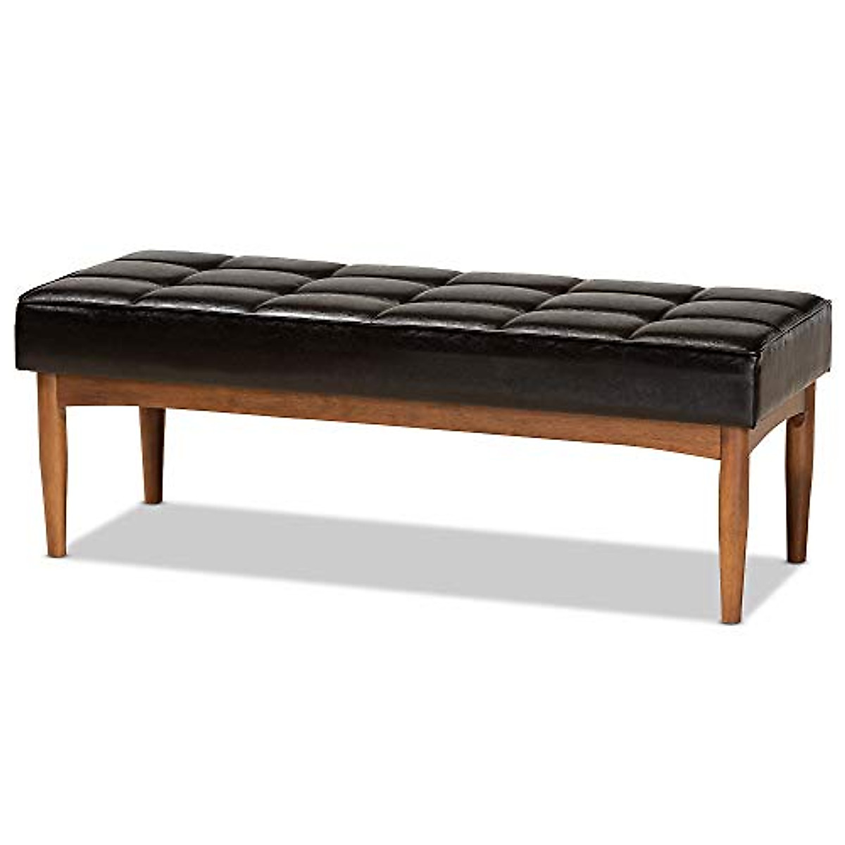 Baxton Studio Sanford Dining Bench Dark Brown Faux Leather Upholstered and Walnut Brown Finished Wood Dining Bench