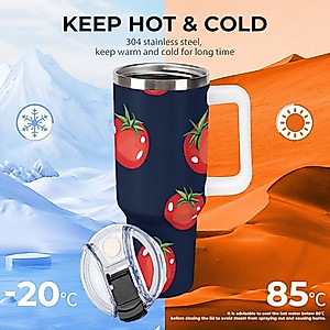 Tomato Pattern Insulated Tumblers with Handle Stainless Steel Coffee Mug Funny Travel Cup with Lid Straw 40oz