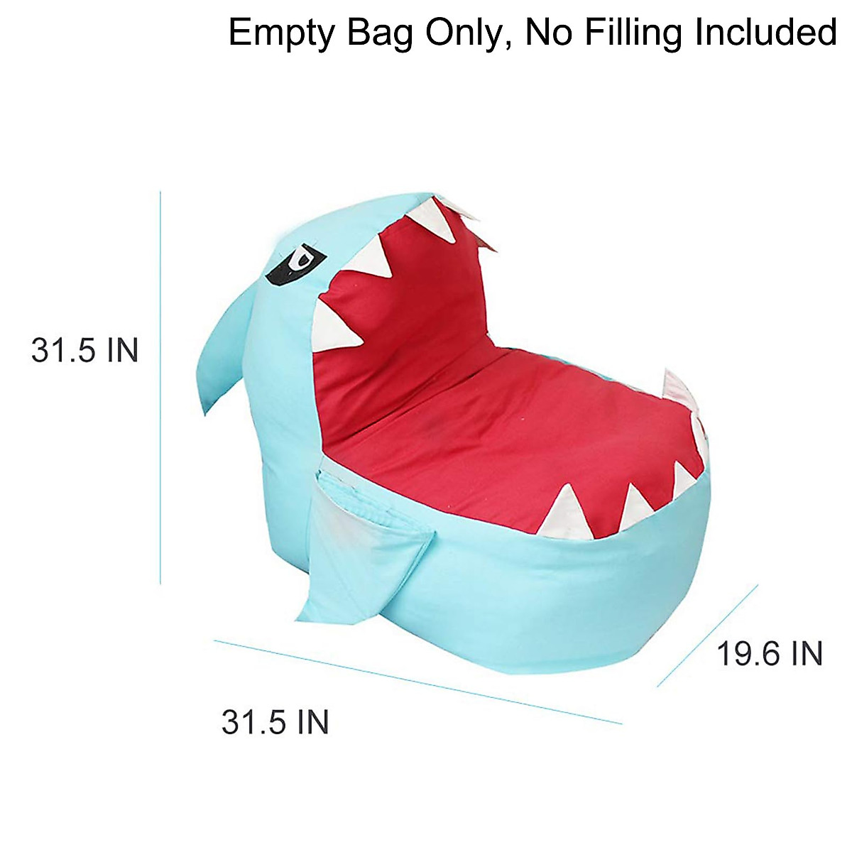 DreamsEden Shark Stuffed Animal Storage Bag Chair Dual-use Toy Organization Seat for Kids, Bag Only No Stuffing (Blue)