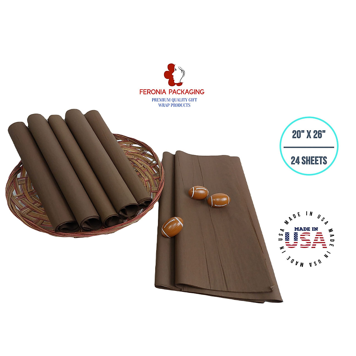 Chocolate Tissue Paper Squares, Bulk 24 Sheets, Premium Gift Wrap and Art Supplies for Birthdays, Holidays, or Presents by Feronia packaging, Large 20 Inch x 26 Inch