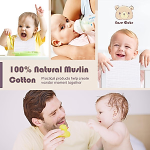 Ease Cubs Muslin Burp Cloths Large 100% Cotton Hand Washcloths for Boys & Girls, Baby Essentials Extra Absorbent and Soft Burping Rags for Newborn Registry (White & Green, 12-Pack, 20" X10")