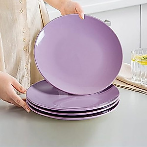 Txbewr Dinner Plates Set of 6, 8-inch Serving Ceramic Plates for Steak Pasta Salad Snacks Dessert, Easy to Clean Salad Plates Colorful Plates for Family, Party, Restaurant Use (Purple)