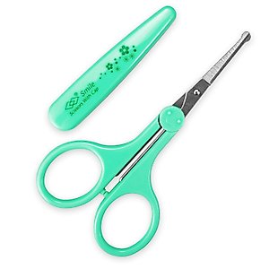 Humbee Eyebrow Scissors, Small Scissors for Facial, Nose, Eyebrow, Mustache, and Beard Hair Trimming & Grooming, Safety Edge, Green Long Cap
