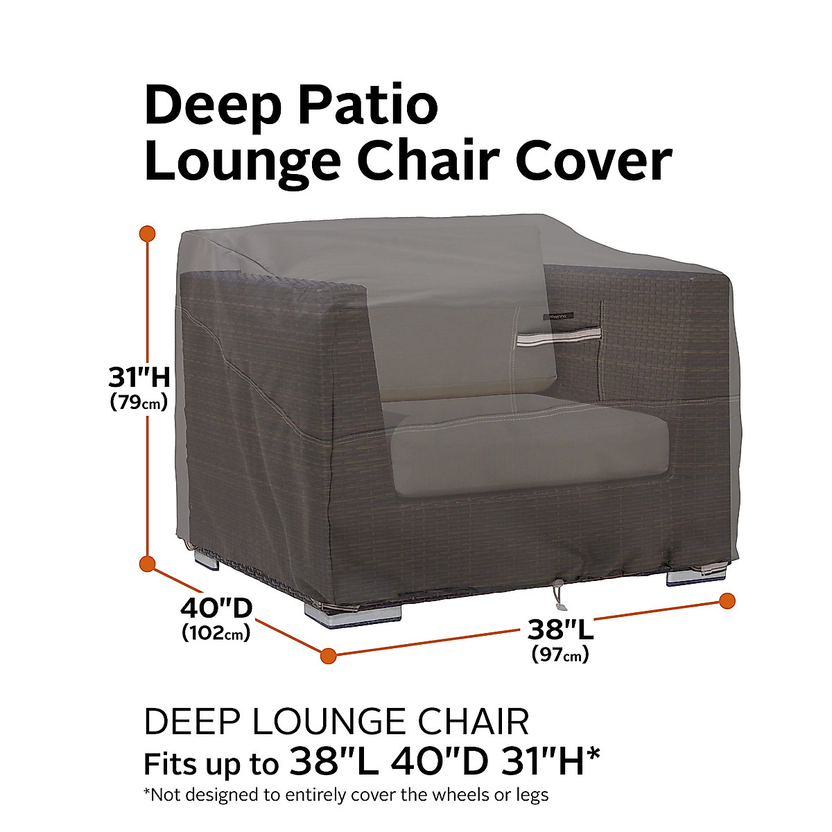 Classic Accessories Ravenna Water-Resistant 38 Inch Deep Seated Patio Lounge Chair Cover, Patio Furniture Covers
