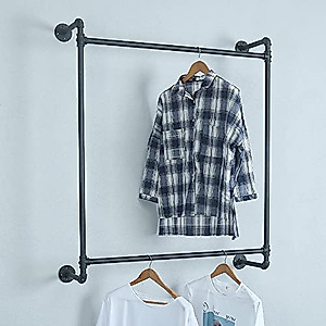 TANGGU Industrial Pipe Clothing Rack Wall Mounted,Retail Display Rack Cloths Rack,Metal Clothes Racks for Hanging Clothes,Iron Clothing Rod(31.5in,Black)