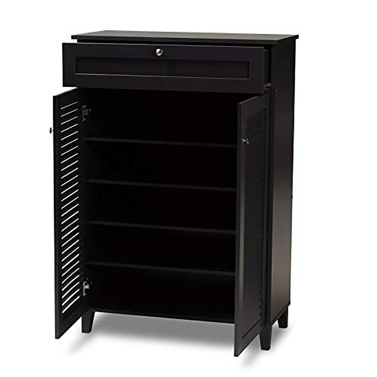 Baxton Studio Coolidge Wood 5-Shelf and Drawer Shoe Cabinet in Dark Gray