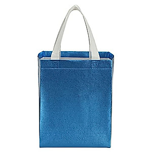 Tosnail 40 Pack 10 x 8 Inch Glossy Reusable Grocery Bags Shopping Tote Bag with Handle Present Bag Gift Bag for Weddings, Birthdays, Party, Event - Light Blue