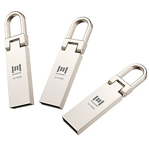 MOSDART USB 3.0 Waterproof 64GB Flash Drives 3 Pack Metal Keychain Data Backup Zip Drive Read Speed Up to 90MB/s USB3.0 Thumb Drive, 64 GB Waterproof Jump Drive Memory Stick, Silver