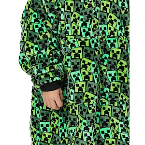 Minecraft Boys Oversized Blanket Hoodie | Boys Creeper Villain Enemy Double Lined Sherpa Fleece Green Sweater