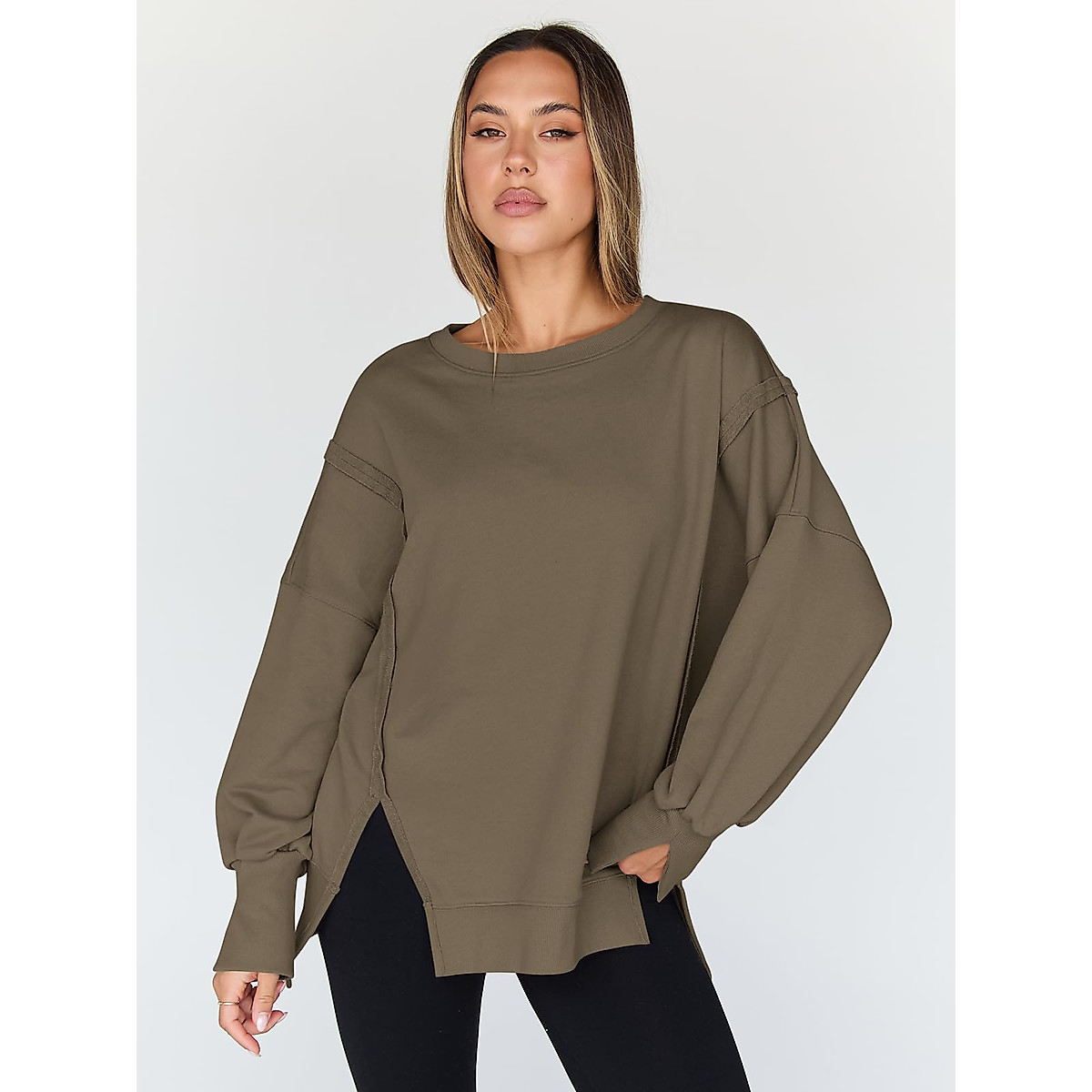 Trendy Queen Womens Oversized Sweatshirts Hoodies Crewneck Shirts Fall Outfits Teen Girls Y2k Winter Clothes Light Coffee XL