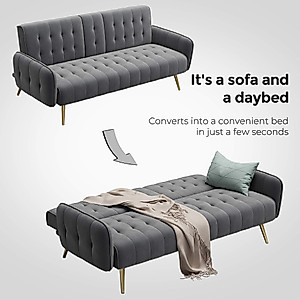 Sofa Bed, Convertible Couch with 2 Cup Holders and Removable Armrests, for Compact Living Space Apartment Dorm Office, 72 x 33.9 x 30.7 Inches, Gray