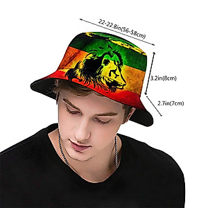 Hood-W4 Jamaican Lion Flag Bucket Hats Unisex Sun Hat Fisherman Cap Reversible for Women and Men, for Outdoor Summer Hiking Beach Sports Travel Black,One Size