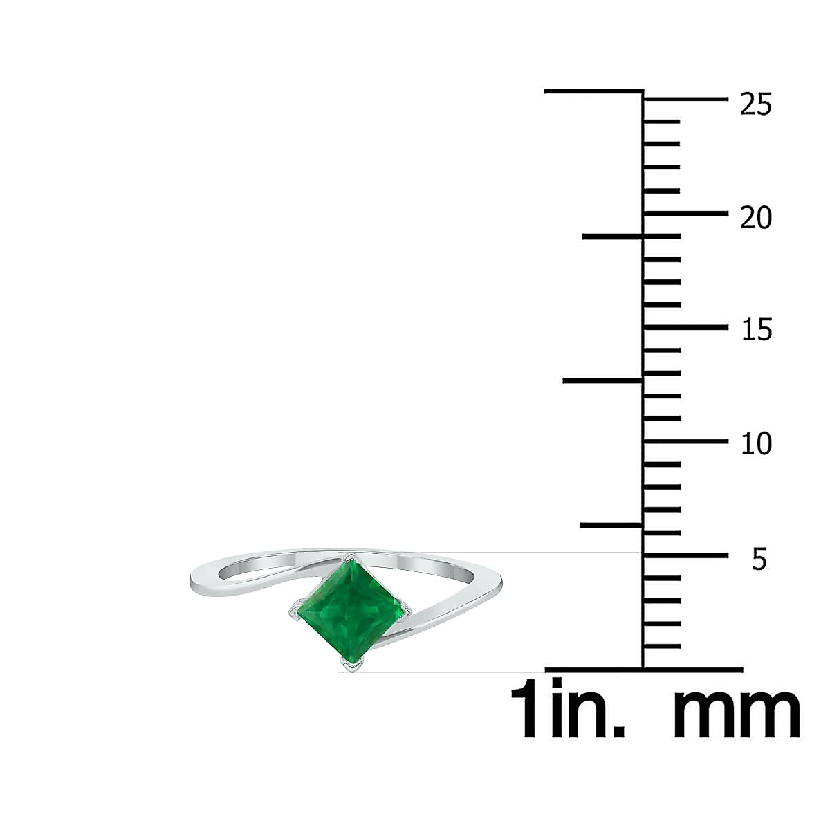 SZUL Women's Solitaire Emerald Wave Ring in 10K White Gold