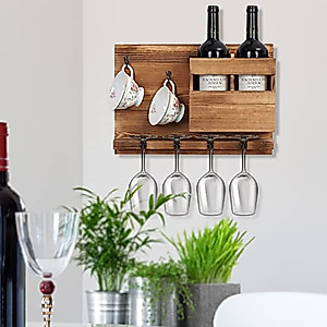 WGFKVAS Wine Rack Wall Mounted with Glass Holder and Cup Hook, Thickened Pine Wood Wine Shelf Rustic Wine Display Storage Rack, Gifts for Wine Lovers, Mother's Day, Birthday