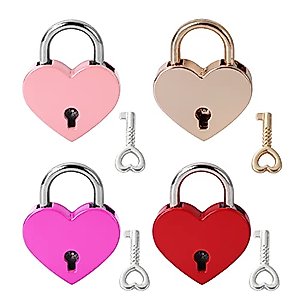 4 Pcs Diary Lock and Key Set, Heart Lock Mini Lock, Small Love Lock for Diary Book Jewelry Storage Box Locker Decor Valentine Gift (Multicolor)