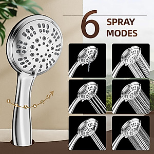 High Pressure Shower Heads with Handheld 6 Spray Settings Detachable Shower Head Set with Extra Long Hose 60 Inches Multi Angle Adjustable Brass Swivel Ball Bracket for Low Water Pressure