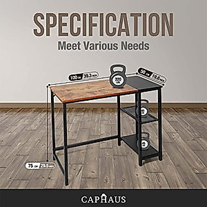 CAPHAUS Computer Desk, 40 Inch Home Office Desk, Study Writing Desk with 2-Tier Storage Shelves, Simple Industrial Modern Laptop Workstation with Splice P2 Grade Wooden Board, Rustic Oak and Black