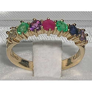 LetsBuyGold 14k Yellow Gold Natural Multi Gem and Diamond Womens DEAREST Eternity Ring - Sizes 4 to 12 Available