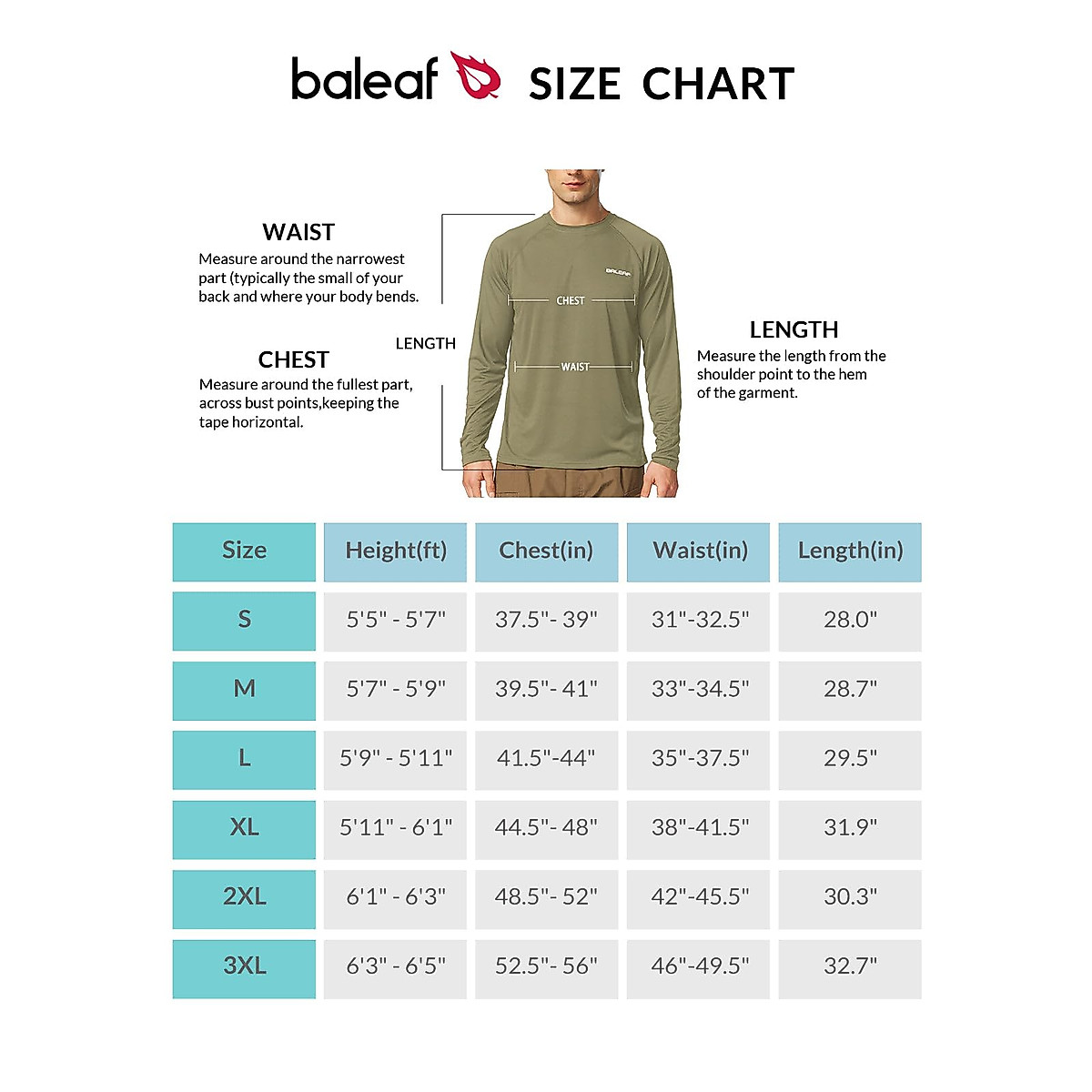 BALEAF Men's Long Sleeve Swim Shirts Rash Guard UV Sun Protection SPF T-Shirts UPF 50+ Quick Dry Swimming Fishing Slate Green Size L