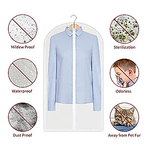 OUPAI Garment Bag for Hanging clothes, 40 inch Clear Full Zipper Suit Bags Breathable Dust Garment Cover for Closet and Cloth Storage Dustproof Closet Storage and Travel- 24'' x 40'' /10 Pack