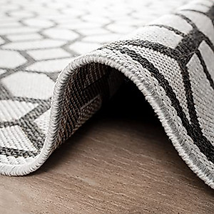 SAFAVIEH Linden Collection 8' x 10' Light Grey/Charcoal LND127A Geometric Indoor/ Outdoor Non-Shedding Easy scrubbing Patio Backyard Porch Deck Mudroom Area-Rug