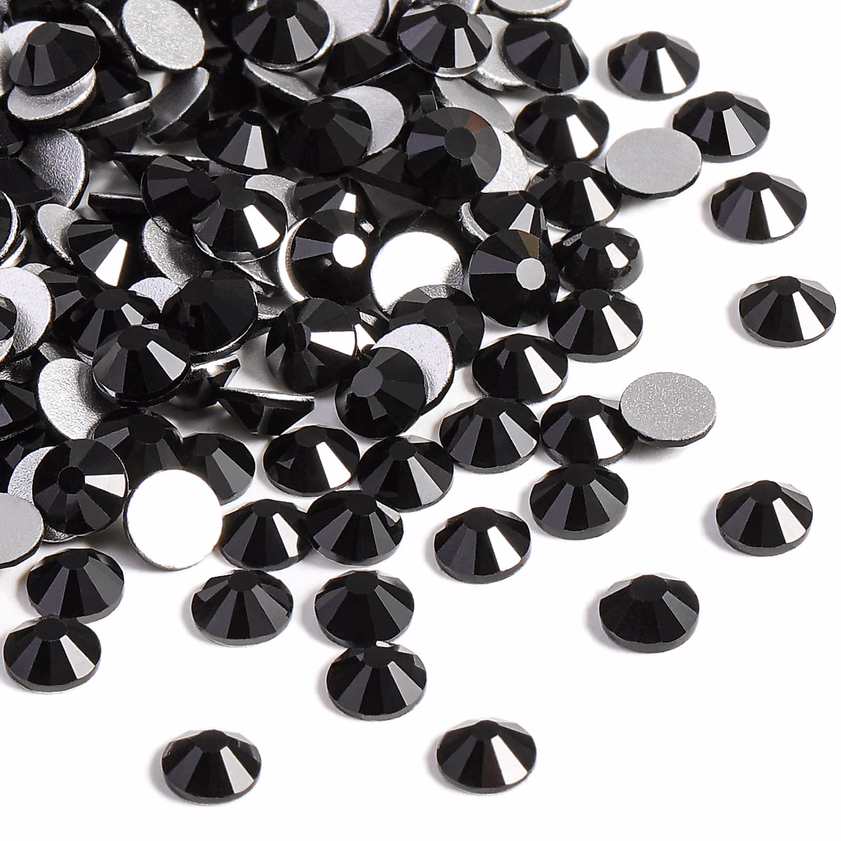 beadsland Flat Back Crystal Rhinestones Round Gems, Black (4.6-4.8mm) SS20/1440pcs