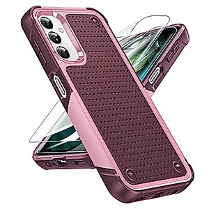 LeYi for Samsung Galaxy A14 5G Case: Samsung A14 5G Case with 2 Pack Screen Protectors, Dual Layer Protective PC Back & Soft Bumper Resilient Shock Absorb Case Cover for Samsung A 14 5G, Red Pink