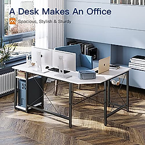 Coleshome L Shaped Computer Desk 66" with Storage Shelves, Corner Gaming Desk, Sturdy Writing Desk Workstation, Modern Wooden Office Desk, Wood & Metal, White