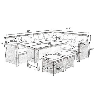 GODAFA 7 Seating Outdoor Patio Furniture Sectional Sofa Set, All-Weather L Shaped Couch with Glass Table, Ottomans for Backyard Porch Poolside, 1, Black