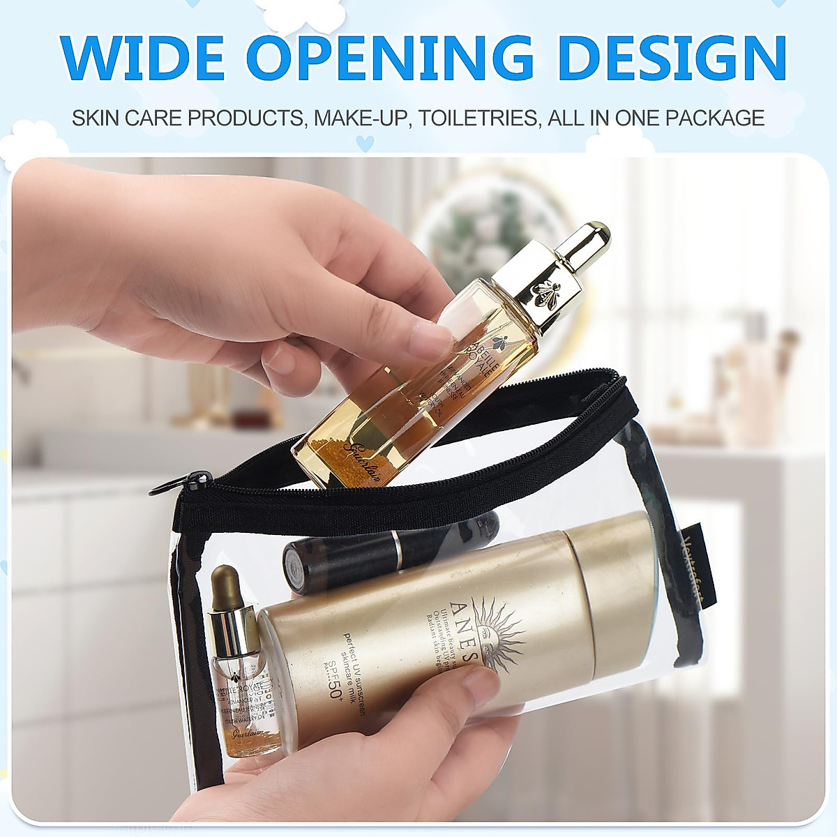 VEXTROFORT Small Makeup Pouches for Purse, Mini Clear Zipper Bag, 5 Pieces Waterproof Travel Organizer for Women Girls Waterproof (Black, Gray, Rose Red, Blue, Yellow)