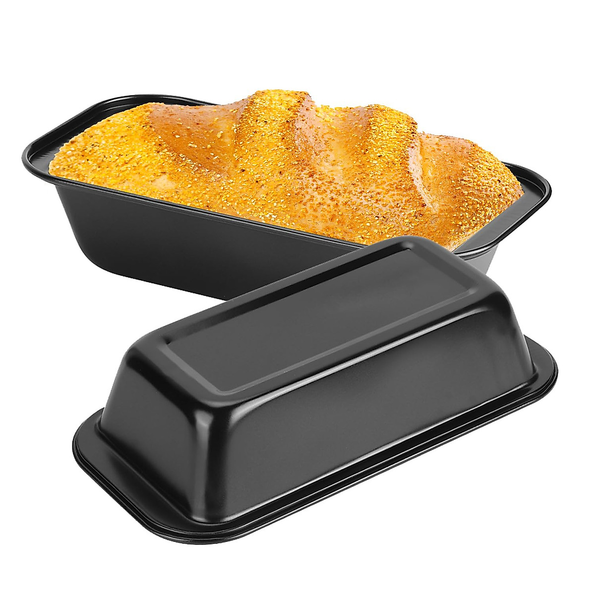 2 Pcs Baking Loaf Pan Rectangle Bread Cake Mold Carbon Steel Black 10 x 5.2 x 2.4 Inch Nonstick Coating Loaf Pan Baking Tray for Home Kitchen