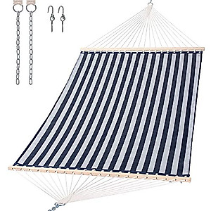 SUNCREAT Hammocks 15 FT Quick Dry Hammock Double Size with Hardwood Spreader Bar, 2 Person Hammock for Outdoor Patio Yard Poolside, 450 lbs Capacity, Blue