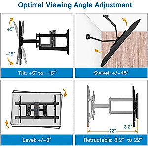 Corner TV Wall Mount Full Motion- Corner TV Bracket Fits 37-70 Inch LED, LCD 4K Flat Curved Screen TVs- Hold up to 99 lbs Max VESA 600x400 W/Tilt, Swivel and Level