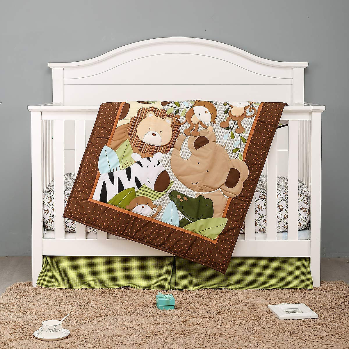 Brandream Fun Forest Lion Elephant Crib Bedding Sets for Baby Boys | 3 Piece Jungle Nursery Set