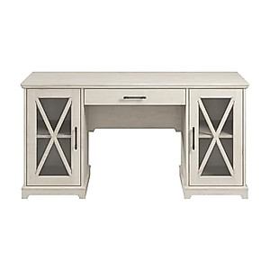 Bush Furniture Lennox Farmhouse Desk with Storage and Keyboard Tray | Computer Table for Home Office Workspace, 60W, Linen White Oak