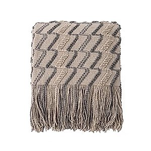 Bigreat Knitted Throw Blanket, 50x60 Inch, Textured Throw Blankets for Couch Bed Sofa Travel, Knit Woven Blanket for Women, Men and Kids, Boho Decorative Blanket with Tassels